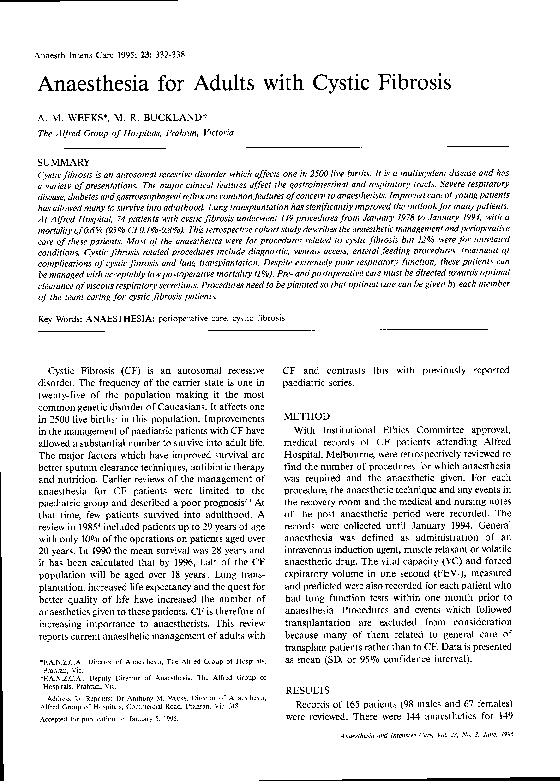 (PDF) Anaesthesia for Adults with Cystic Fibrosis