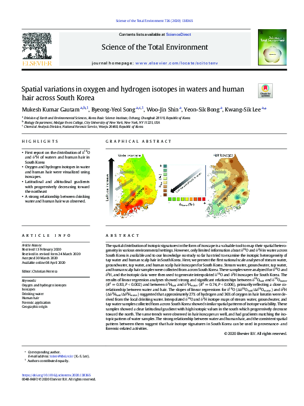(PDF) Spatial variations in oxygen and hydrogen isotopes in waters and human hair across South Korea