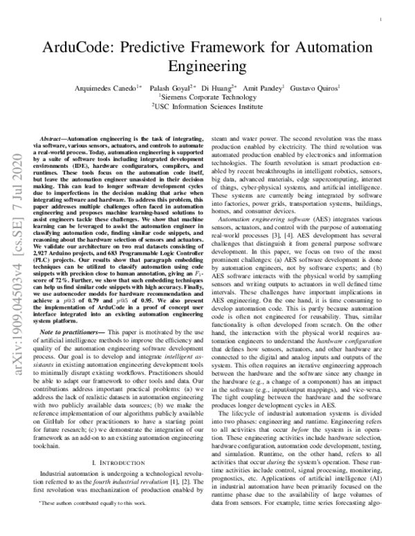 (PDF) ArduCode: Predictive Framework for Automation Engineering