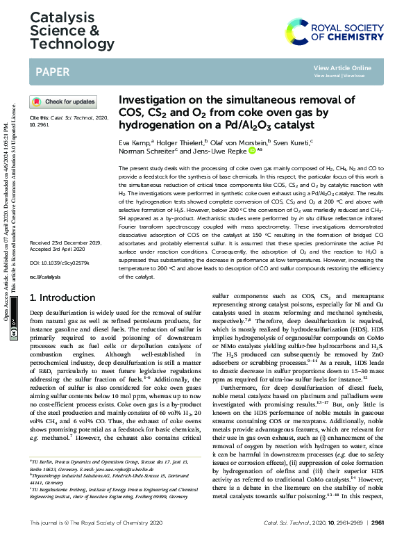 (PDF) Investigation on the simultaneous removal of COS, CS2 and O2 from ...