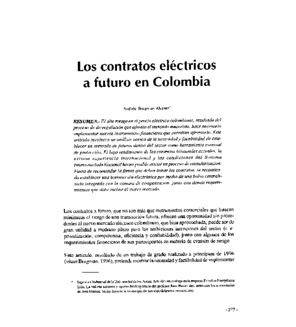 (PDF) Los contratos eléctricos a futuro en Colombia