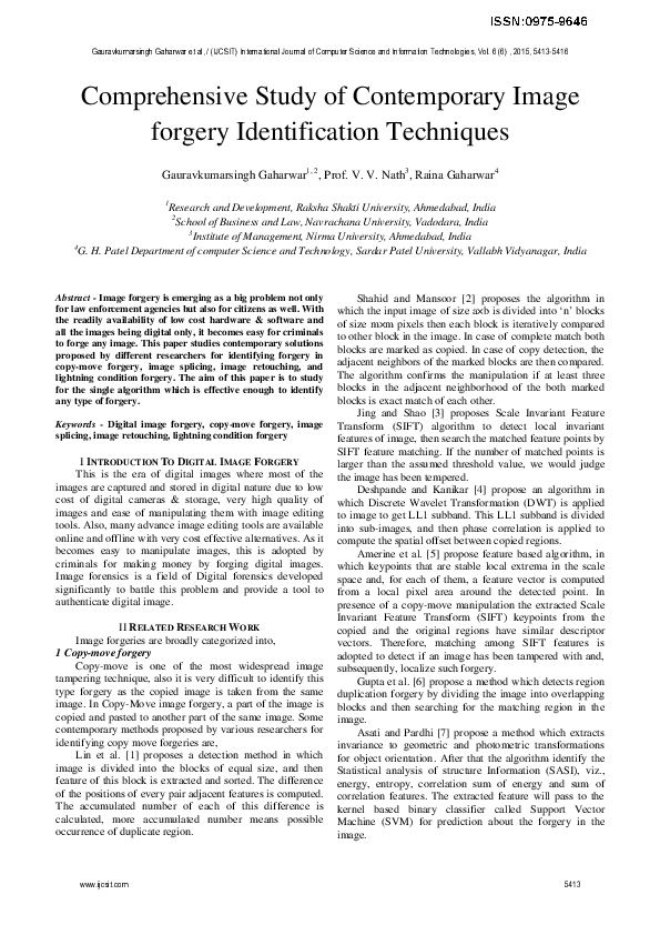 (PDF) Comprehensive Study of Contemporary Image forgery Identification Techniques