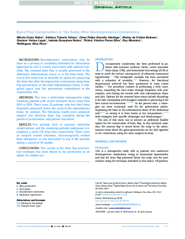 (PDF) Bone Flap Conservation in the Scalp After Decompressive Craniectomy