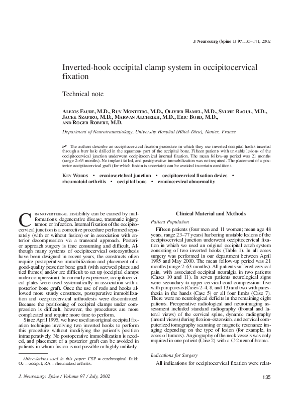 (PDF) Inverted-hook occipital clamp system in occipitocervical fixation
