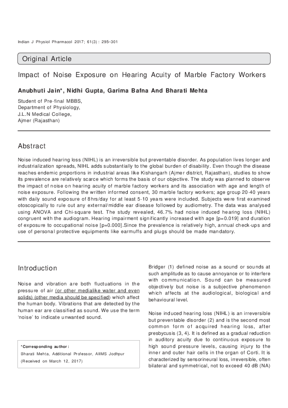 (PDF) Impact of Noise Exposure on Hearing Acuity of Marble Factory Workers