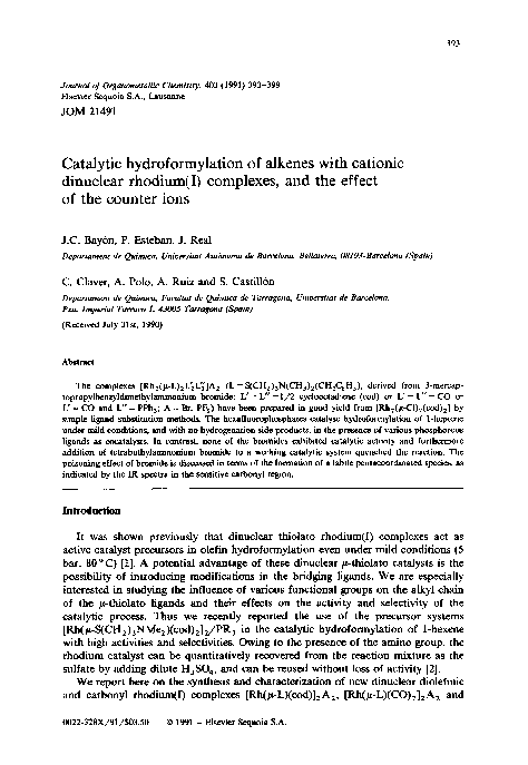 (PDF) Catalytic hydroformylation of alkenes with cationic dinuclear ...