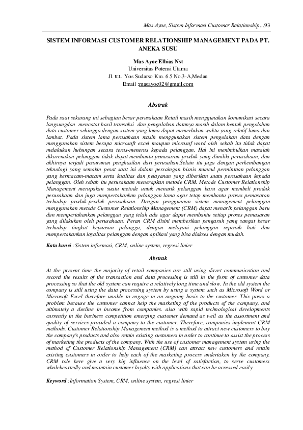 (PDF) Sistem Informasi Customer Relationship Management Pada Pt. Aneka Susu