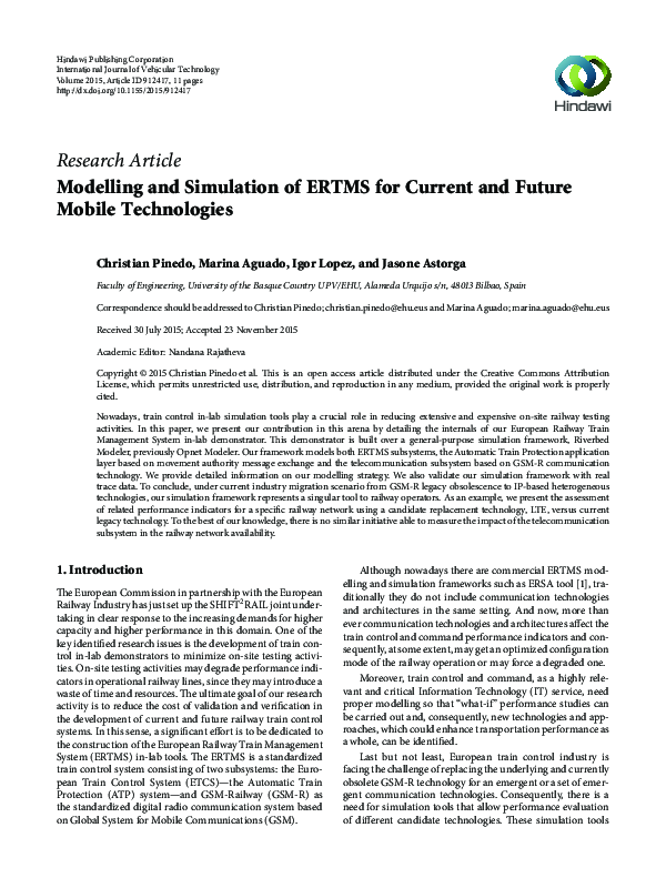 (PDF) Modelling and Simulation of ERTMS for Current and Future Mobile ...