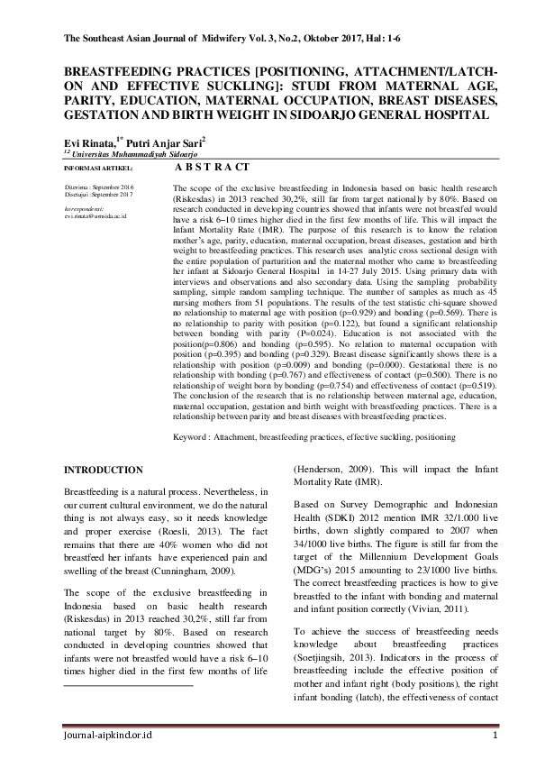 (PDF) Breastfeeding Practices [Positioning, Attachment/Latch- on and ...