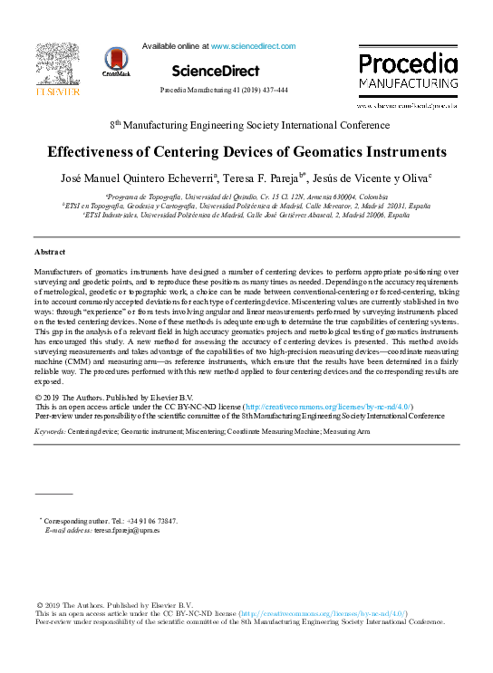 (PDF) Effectiveness of Centering Devices of Geomatics Instruments