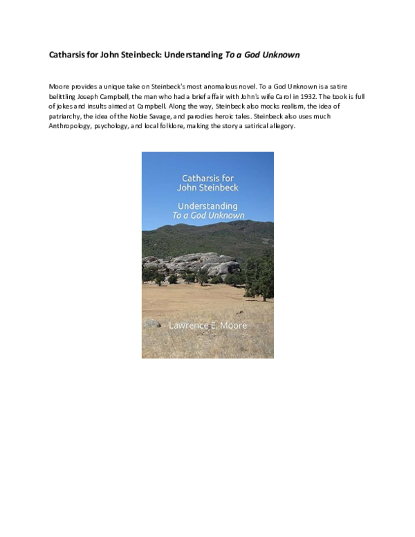 (PDF) Catharsis for John Steinbeck: Understanding To a God Unknown