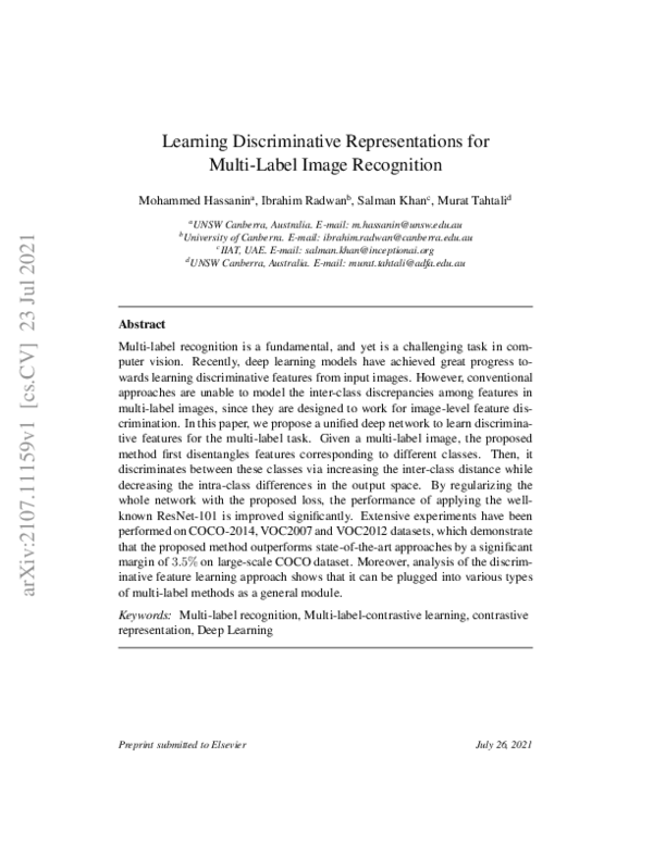 Pdf Learning Discriminative Representations For Multi Label Image Recognition