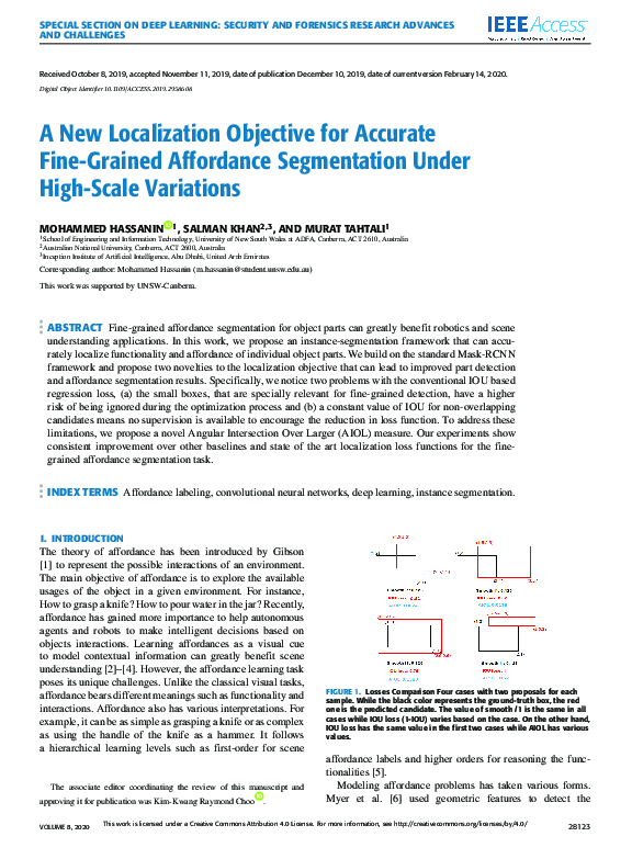 Pdf A New Localization Objective For Accurate Fine Grained Affordance Segmentation Under High