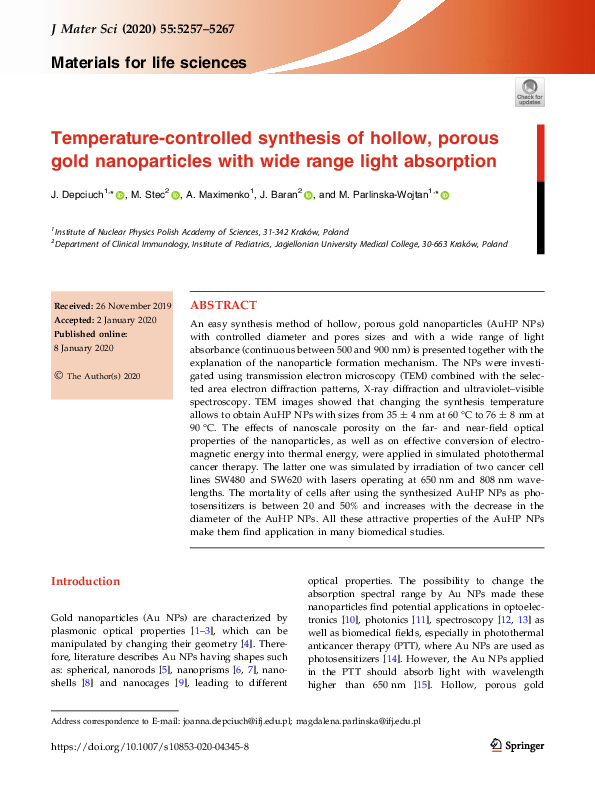 (PDF) Temperature-controlled synthesis of hollow, porous gold nanoparticles with wide range ...
