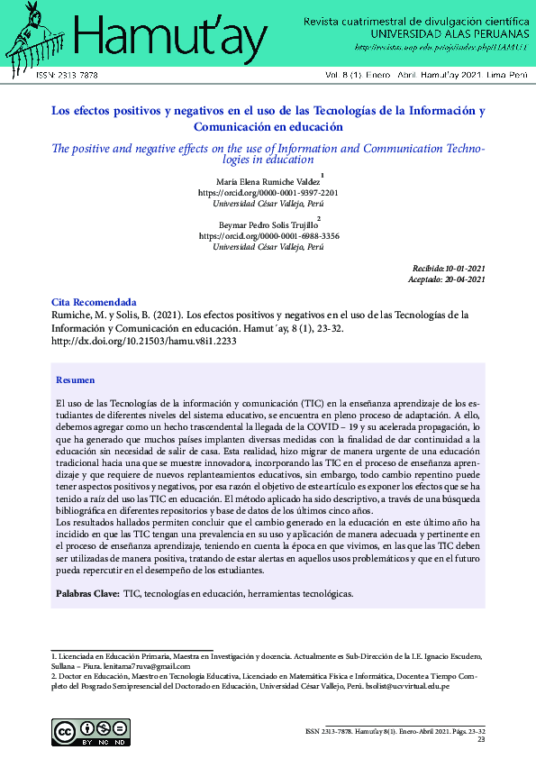 (PDF) Los efectos positivos y negativos en el uso de las Tecnologías de la Información y ...