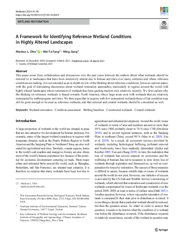 (PDF) A Framework for Identifying Reference Wetland Conditions in ...