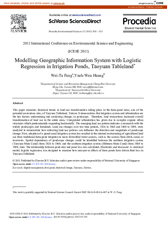(PDF) Modelling Geographic Information System with Logistic Regression in Irrigation Ponds ...