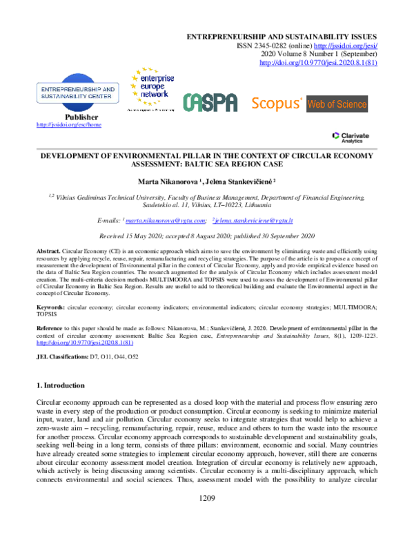 (PDF) Development of environmental pillar in the context of circular ...