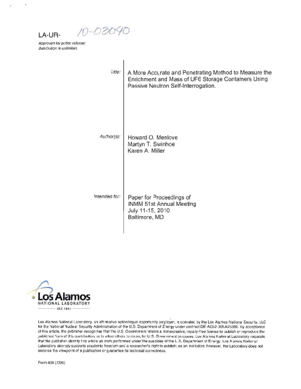 (PDF) Improved Passive Neutron Method for UF6 Enrichment Measurement