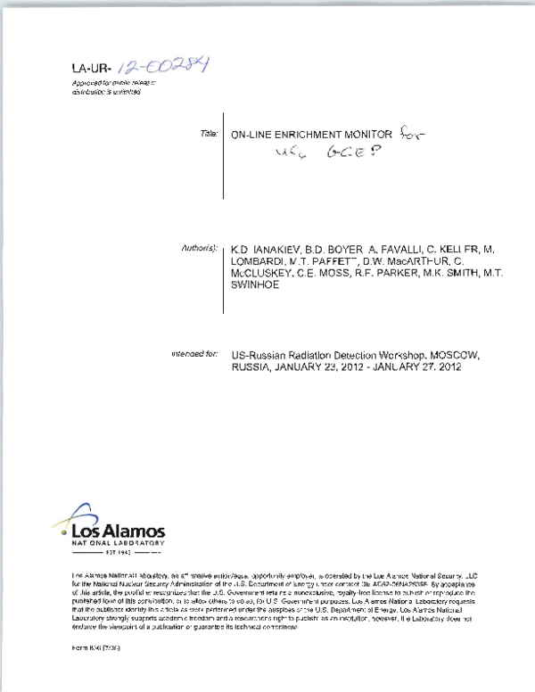 (PDF) On-line enrichment monitor for UF6 GCEP