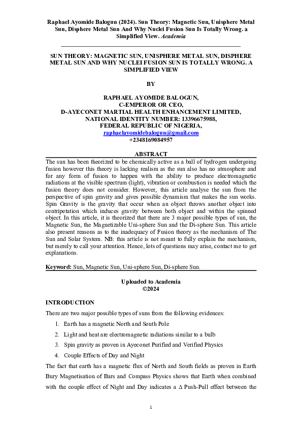 (PDF) Sun Theory: Magnetic Sun, Unisphere Metal Sun, Disphere Metal Sun ...