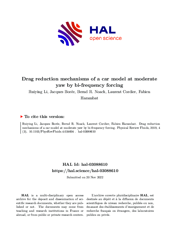 (PDF) Drag reduction mechanisms of a car model at moderate yaw by bi ...