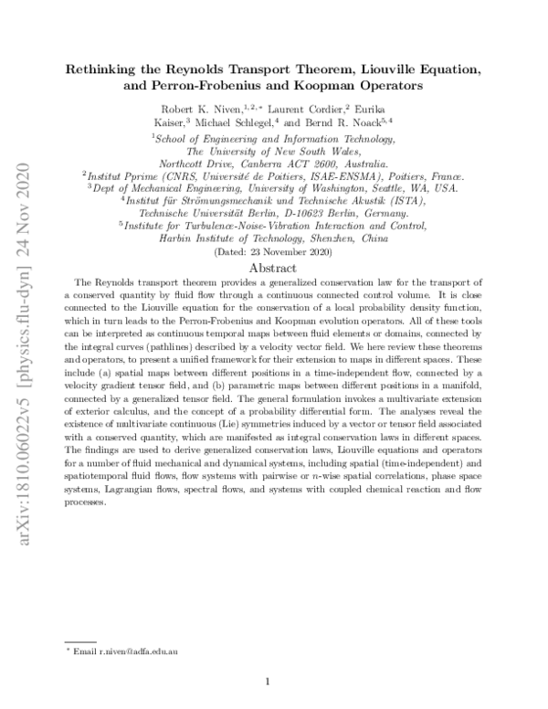 (PDF) Rethinking the Reynolds Transport Theorem, Liouville Equation ...
