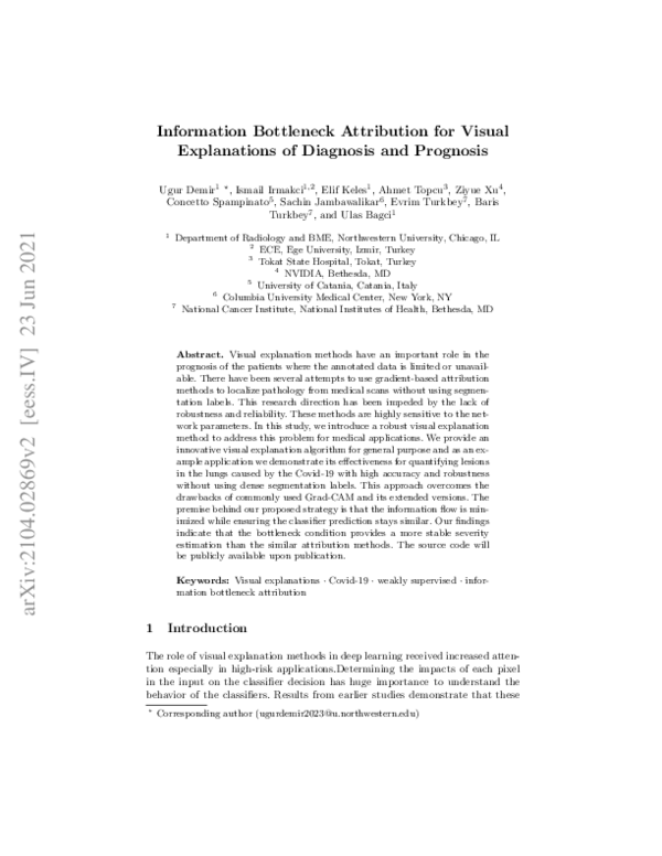 (PDF) Information Bottleneck Attribution for Visual Explanations of Diagnosis and Prognosis