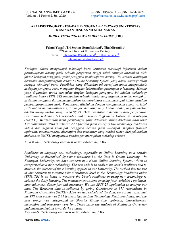(PDF) Analisis Tingkat Kesiapan Pengguna E-Learning Universitas ...