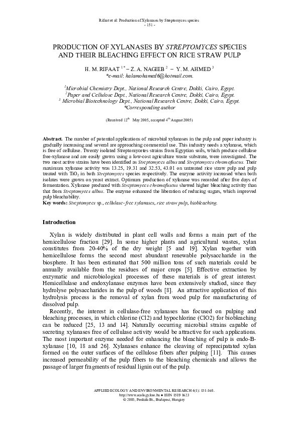(PDF) Production of Xylanases by Streptomyces Species and Their ...