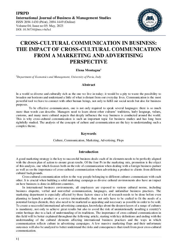 (PDF) Cross-Cultural Communication in Business: The Impact of Cross ...