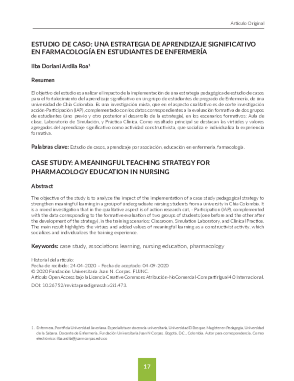 (PDF) Estudio de caso: una estrategia de aprendizaje significativo en farmacología en ...