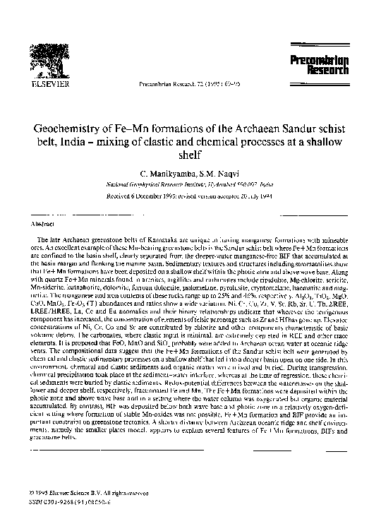 (PDF) Geochemistry of Fe Mn formations of the Archaean Sandur schist ...