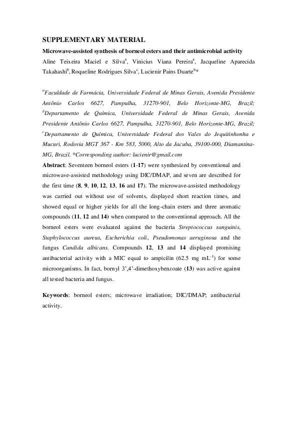 (PDF) Microwave-assisted synthesis of borneol esters and their ...