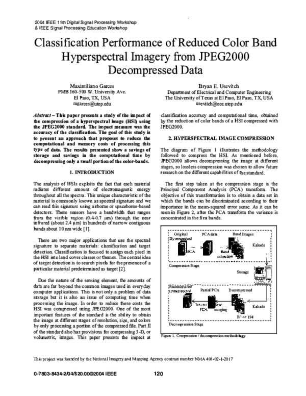 (PDF) Classification performance of reduced color band hyperspectral imagery from JPEG2000 ...