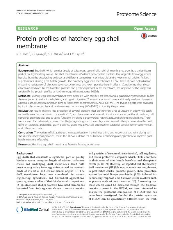 (PDF) Protein profiles of hatchery egg shell membrane | Jackson Lay ...
