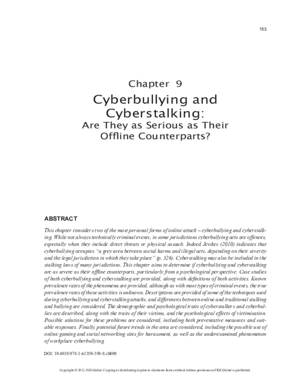 (PDF) Cyberbullying and Cyberstalking