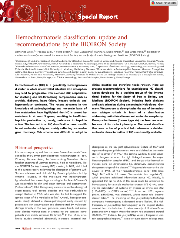(PDF) Hemochromatosis classification: update and recommendations by the ...
