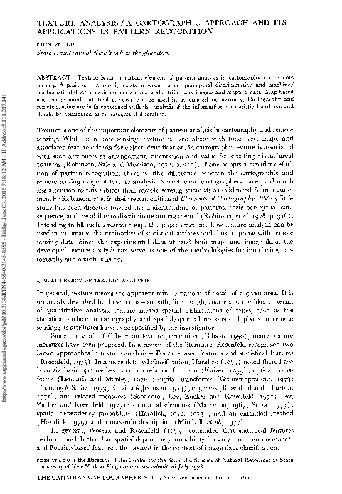 (PDF) Texture Analysis / a Cartographic Approach and Its Applications in Pattern Recognition