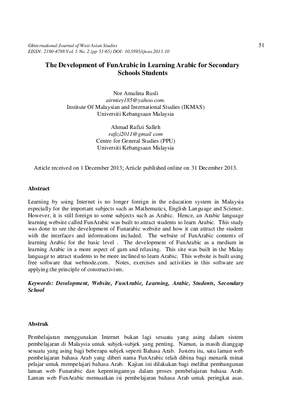 (PDF) The development of fun Arabic in learning arabic for secondary schools students