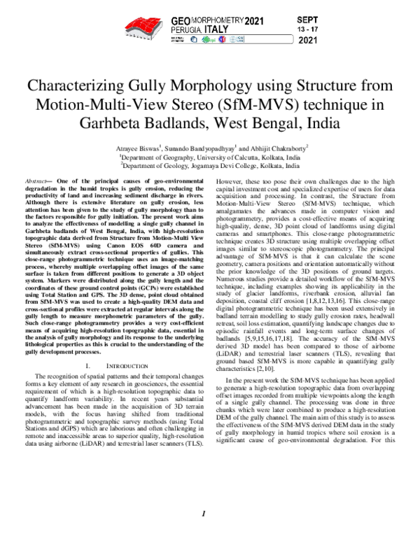 (PDF) Characterizing Gully Morphology using Structure from Motion-Multi ...