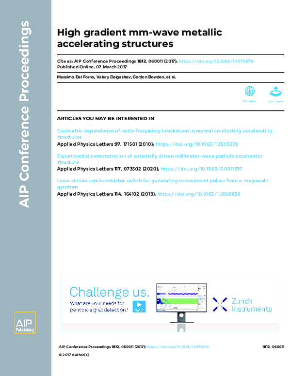 (PDF) High gradient mm-wave metallic accelerating structures
