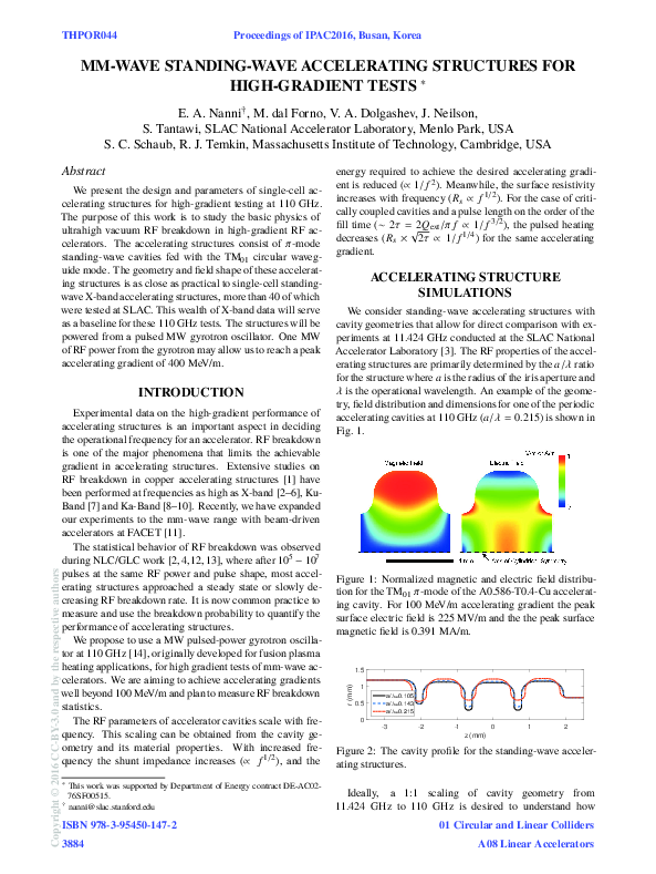 (PDF) mm-Wave Standing-Wave Accelerating Structures for High-Gradient Tests