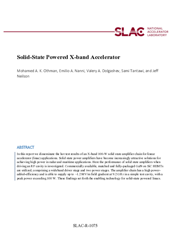 (PDF) Solid-State Powered X-band Accelerator