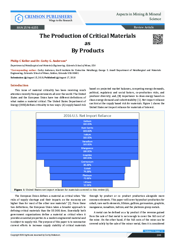 (PDF) The Production of Critical Materials as By Products