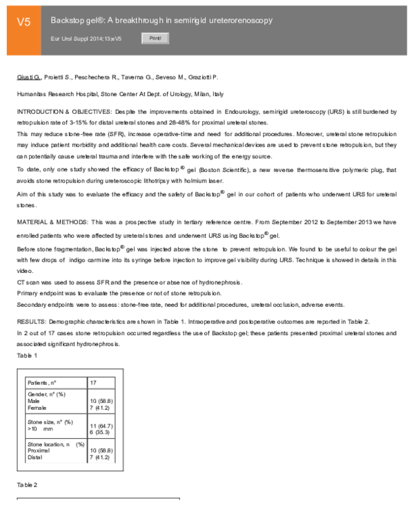(PDF) V5 Backstop gel®: A breakthrough in semirigid ureterorenoscopy
