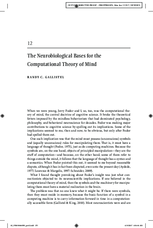 (PDF) The Neurobiological Bases for the Computational Theory of Mind