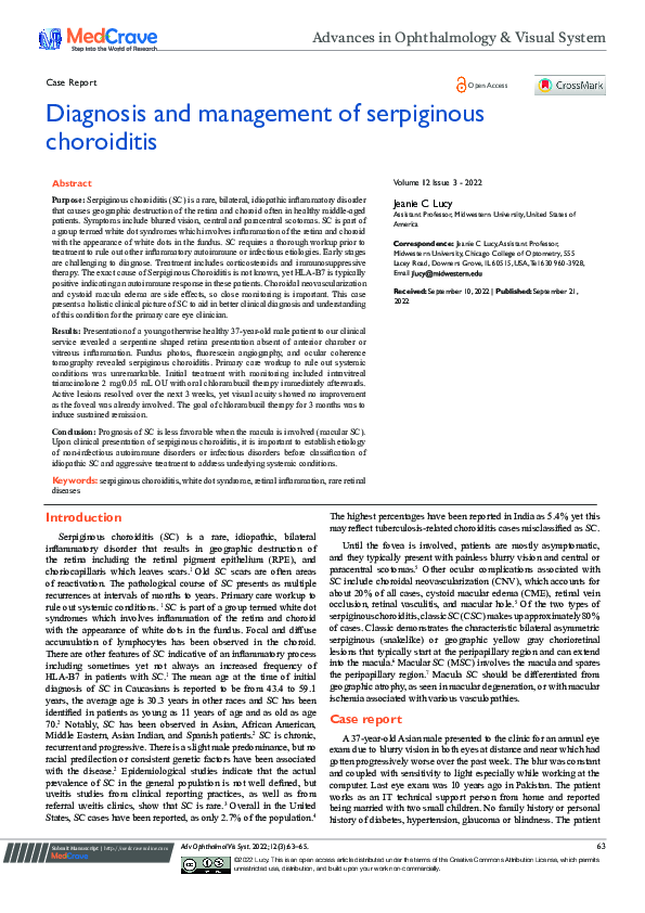(PDF) Diagnosis and management of serpiginous choroiditis