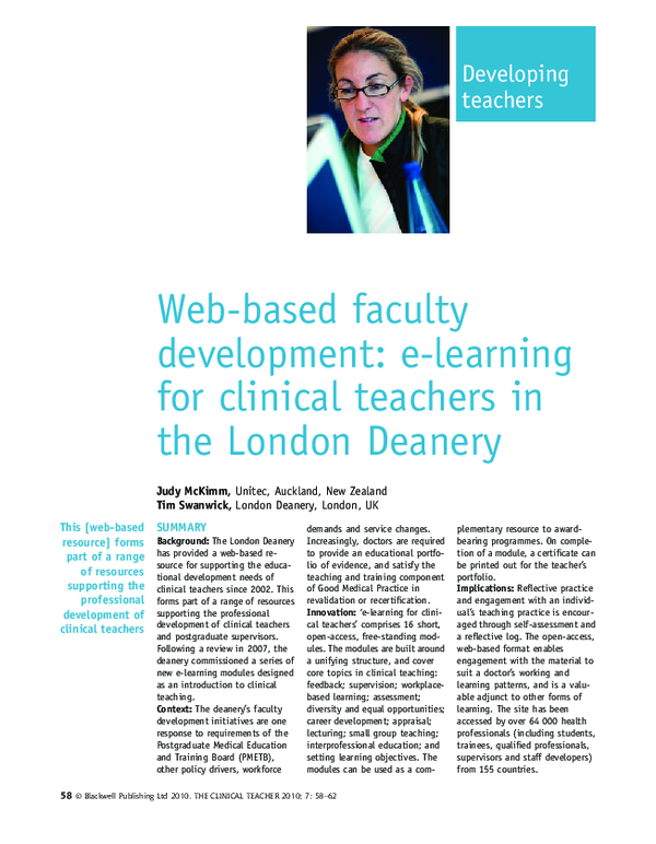 (PDF) Web-based faculty development: e-learning for clinical teachers ...