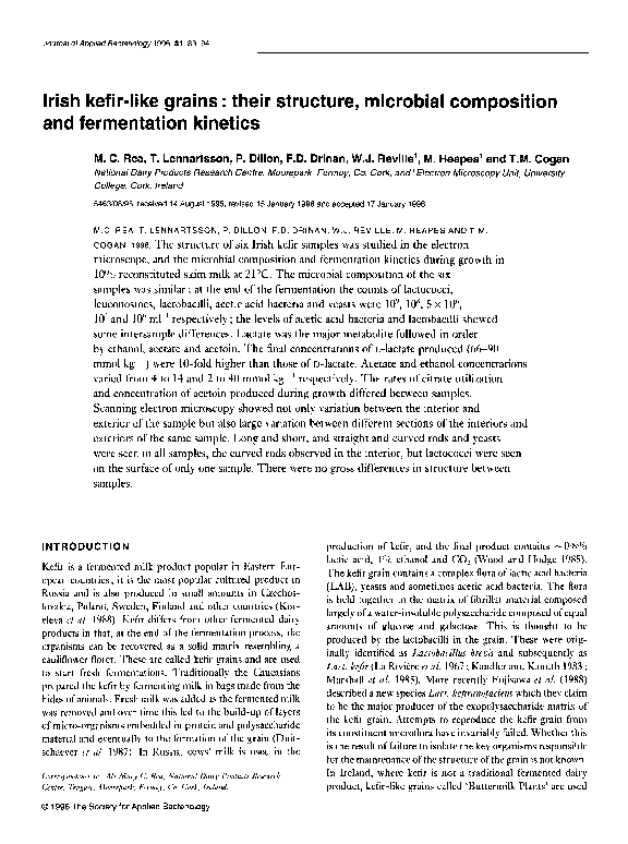 (PDF) Irish kefir-like grains: their structure, microbial composition ...